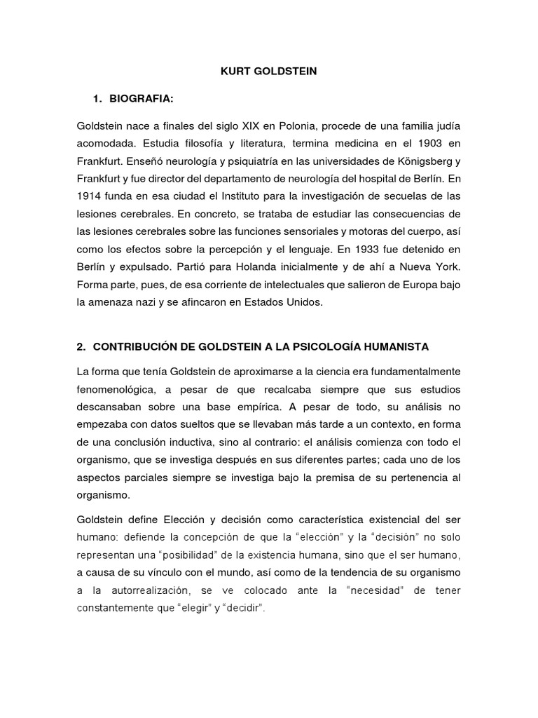 Kurt Goldstein 1. Biografia | Organismos | Sicología y ciencia cognitiva