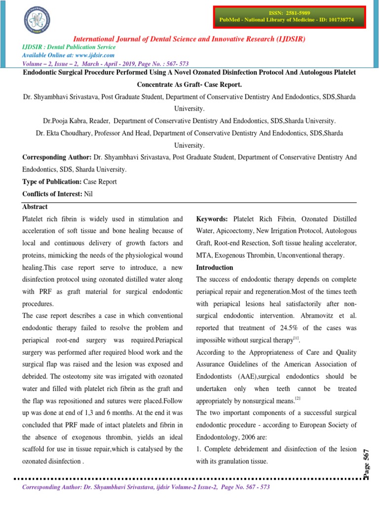 PRF For Apicoectomy | PDF | Medical Specialties | Health Sciences