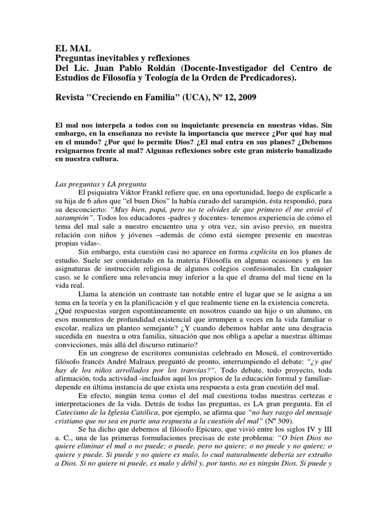 El Mal | PDF | Mal | Dios