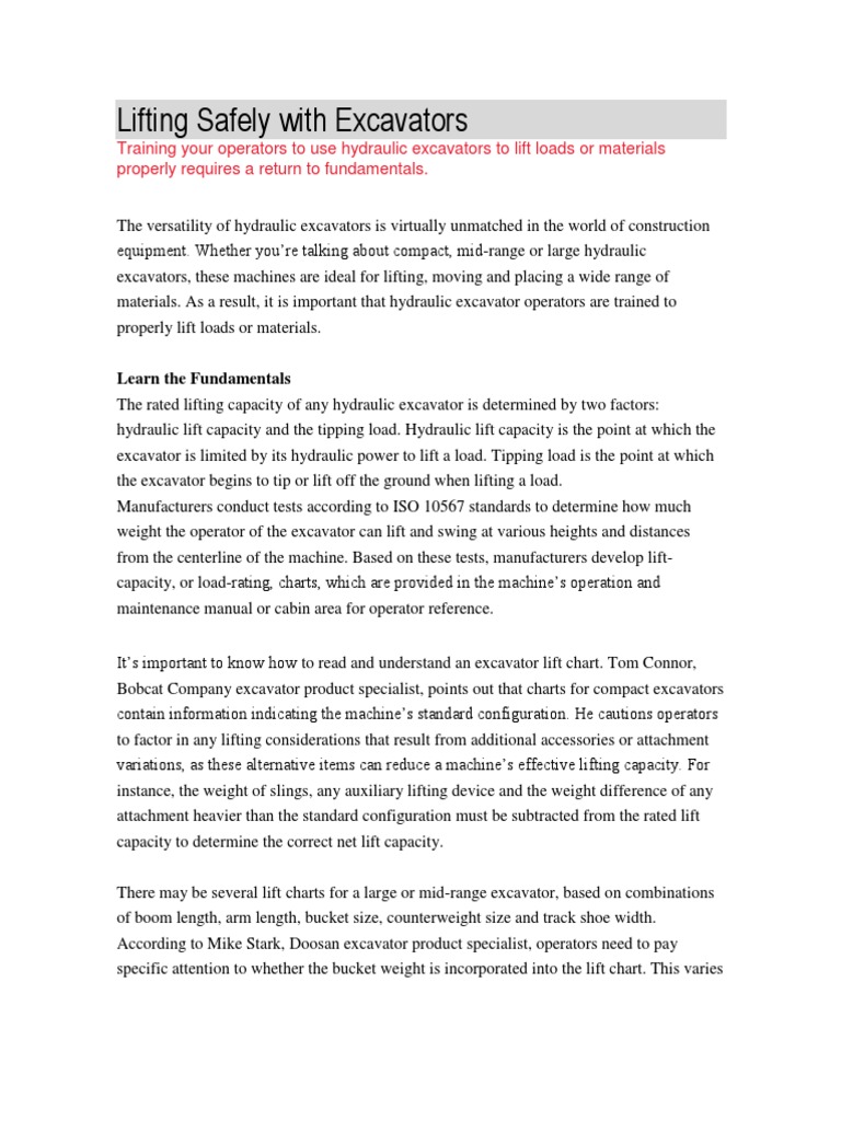 Lifting Safely With Excavators | PDF | Elevator | Manufactured Goods