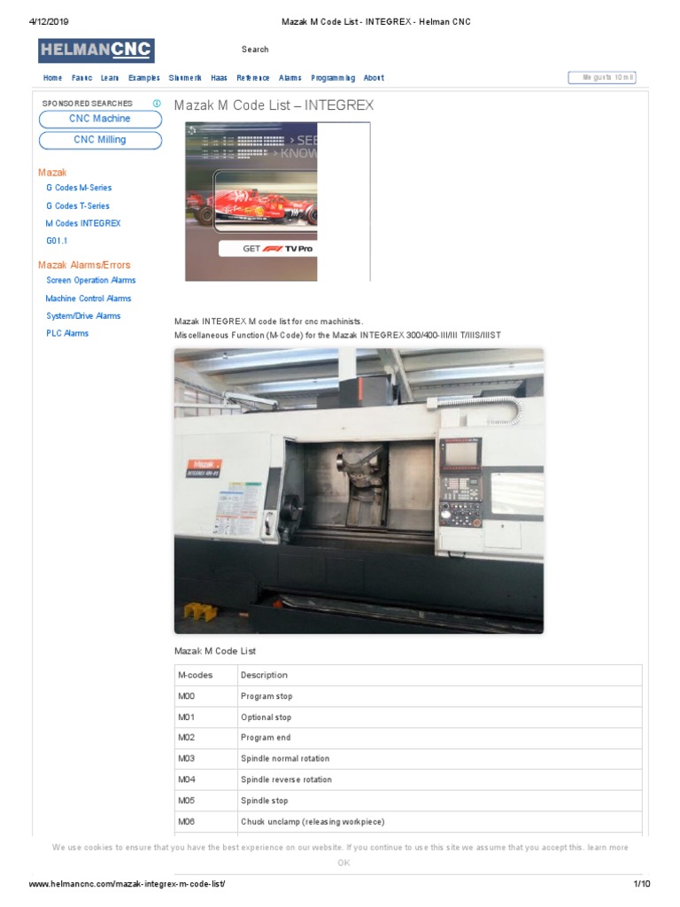 Mazak M Code List - INTEGREX - Helman CNC.pdf | Numerical Control | Machining