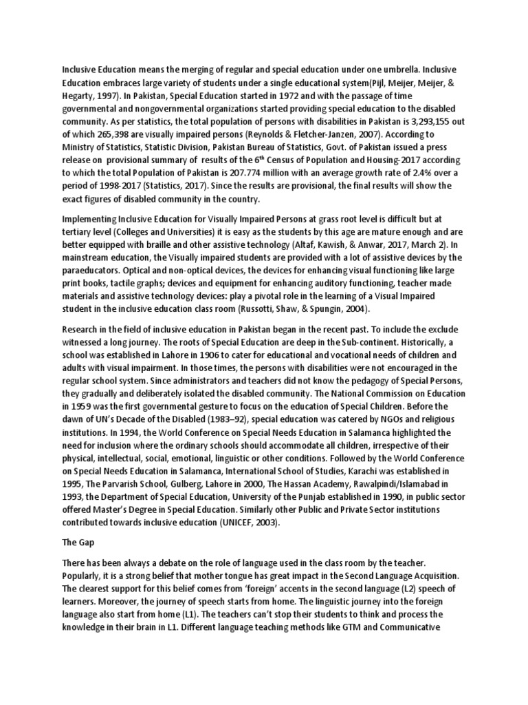 Inclusive Education for Visually Impaired in Pakistan | PDF | Special ...