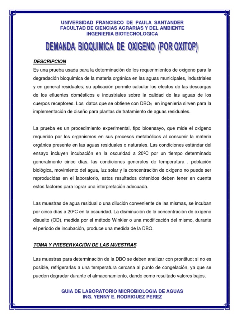 Guia de Lab de DBO Y OD | PDF | Química | Ciencias fisicas