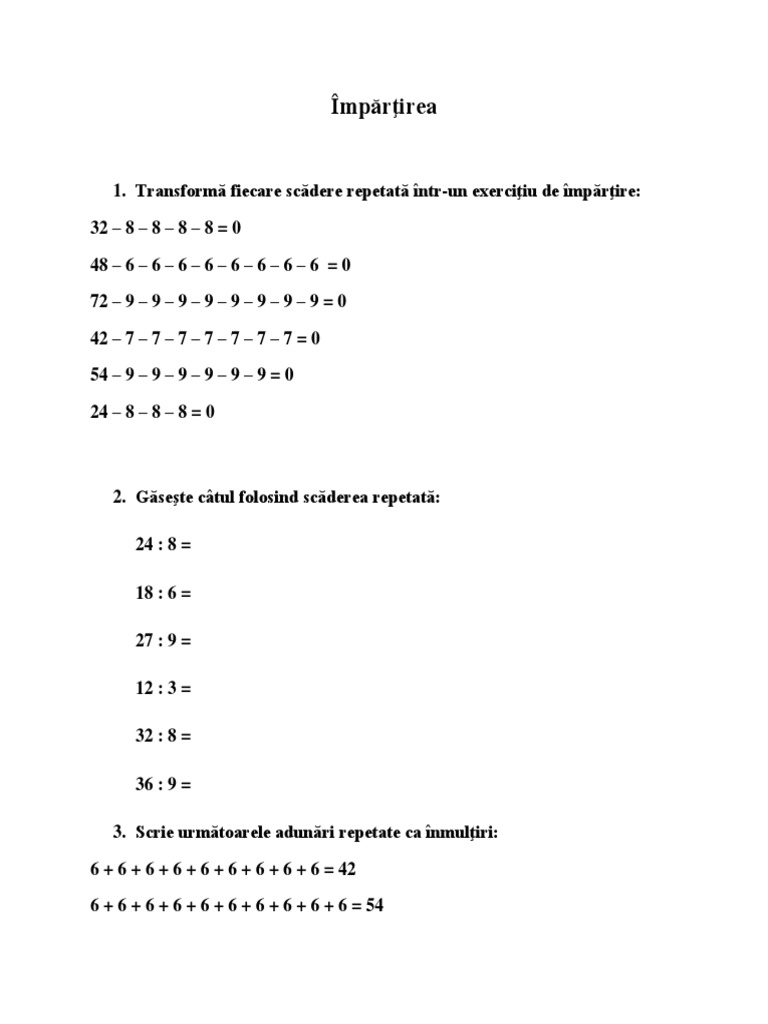 Fise Inmultire Si Impartire | PDF