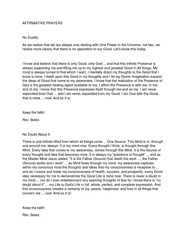 Affirmative Prayers | PDF | Mind | Love