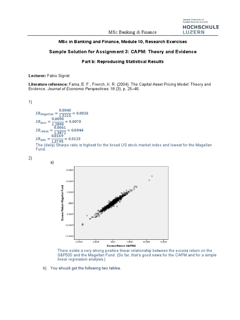Sample Solution For Assignment 3: Capm: Theory and Evidence: MSC in ...