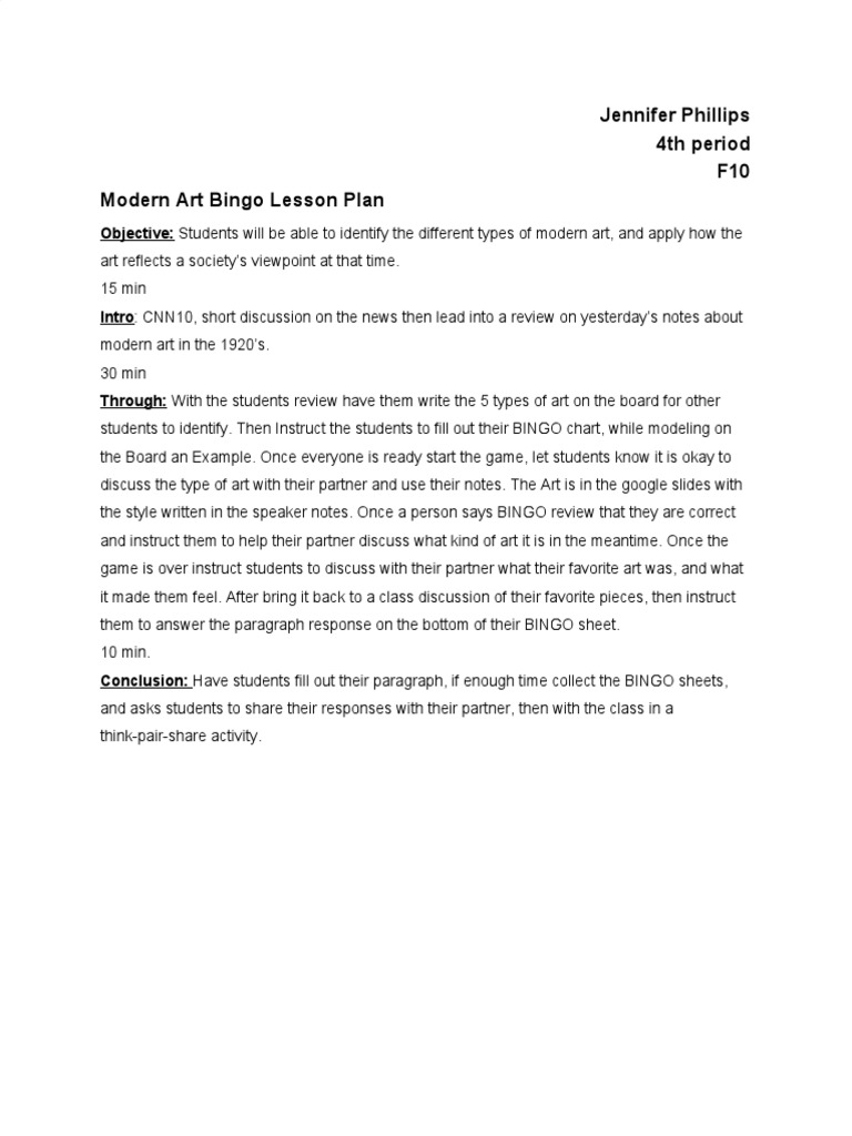 Modern Art Lesson Plan-2 | PDF