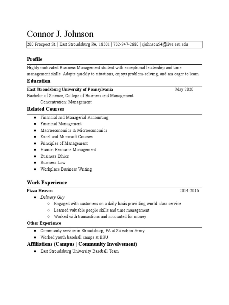 Business Management Student Profile | PDF | Behavior Modification ...