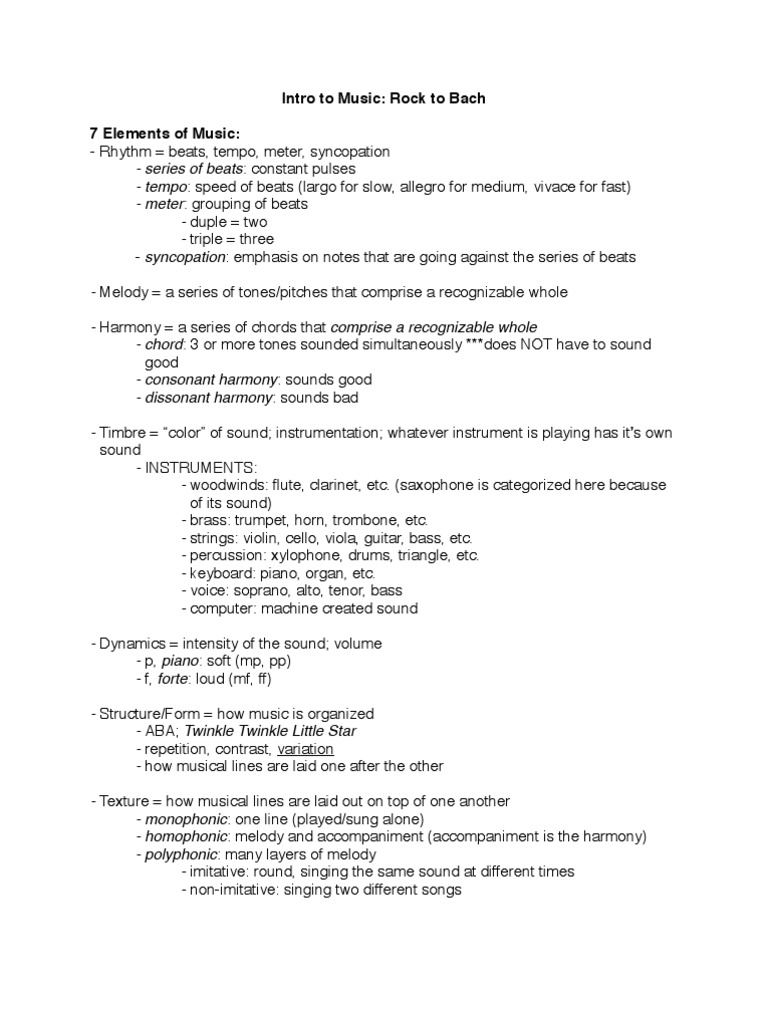Intro To Music Class Notes (WORD) | PDF | Tempo | Classical Music