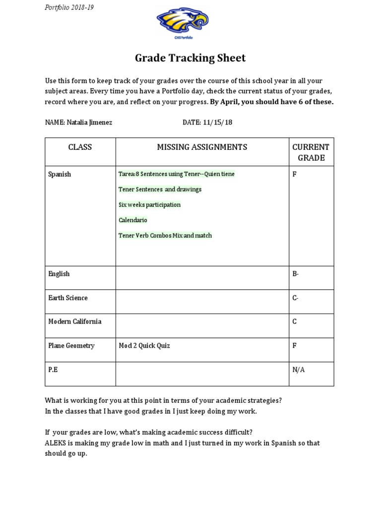 Grade Tracking Sheet | PDF