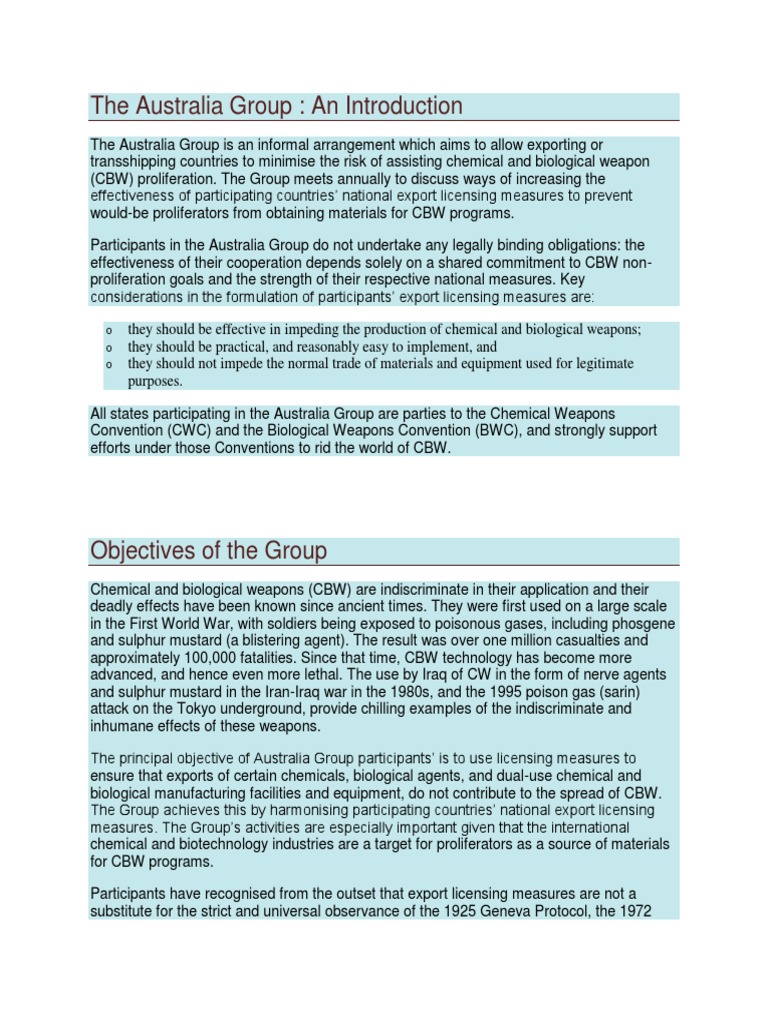 The Australia Group: An Introduction | PDF | Chemical Warfare | Nuclear ...