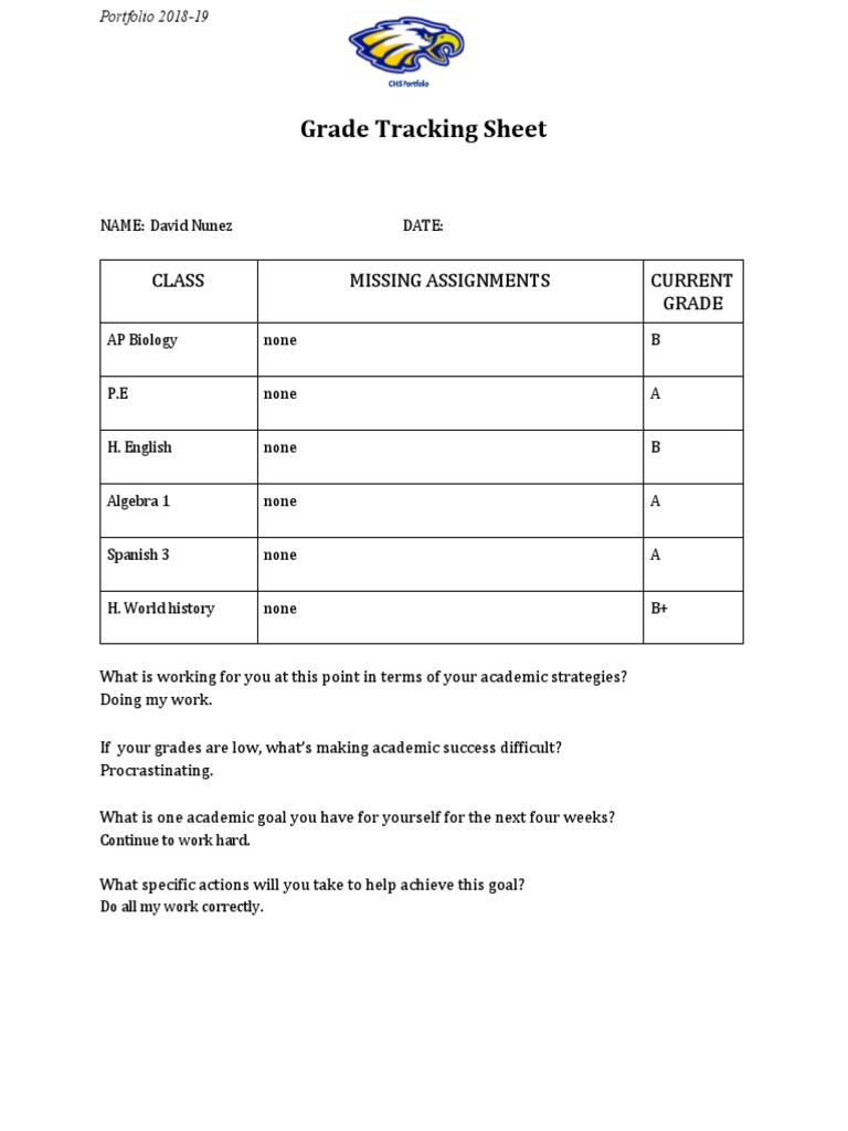 3rd 2018 Grade Tracking Sheet | PDF