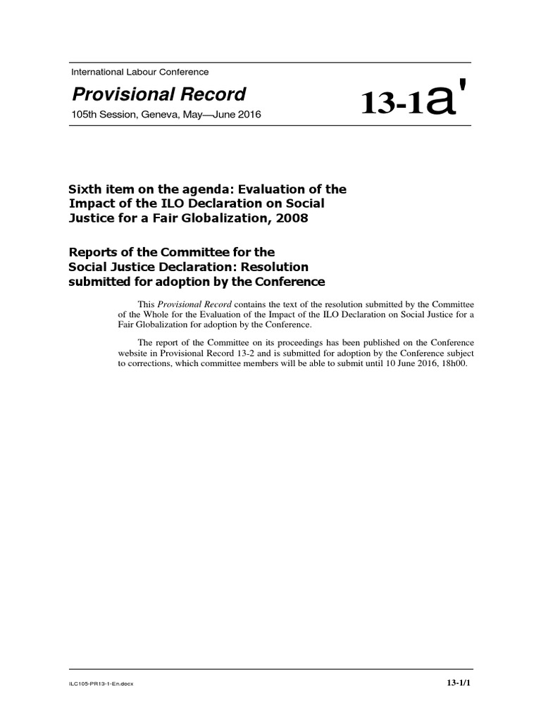 ILO Declaration For Fair Globalisation | PDF | International Labour ...