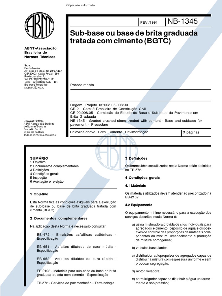 NB 1345 - Sub-Base Ou Base de Brita Graduada PDF | PDF | Umidade ...