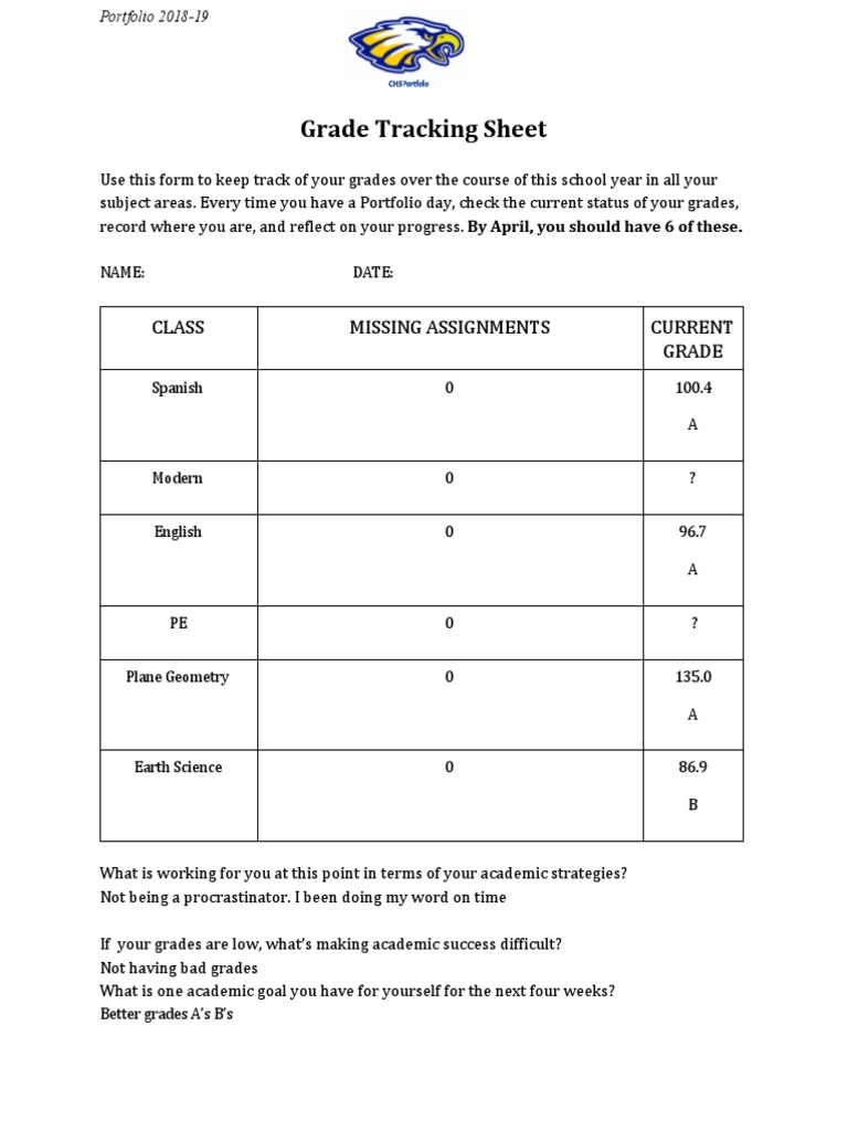 1 31 19 Grade Tracking Sheet | PDF