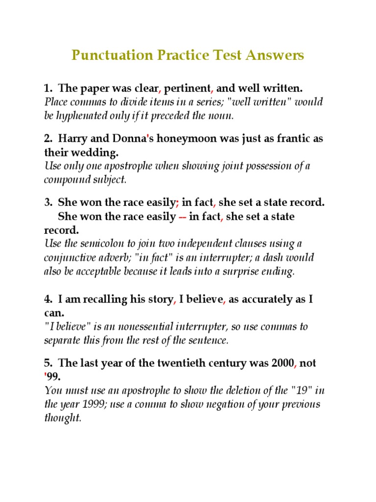 Sample Punctuation Practice 1 | PDF