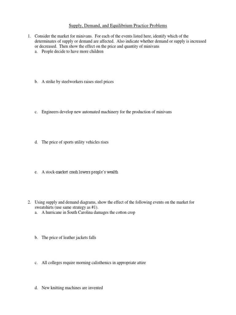 Supply Demand and Equilibrium Practice Problems | PDF | Supply And ...