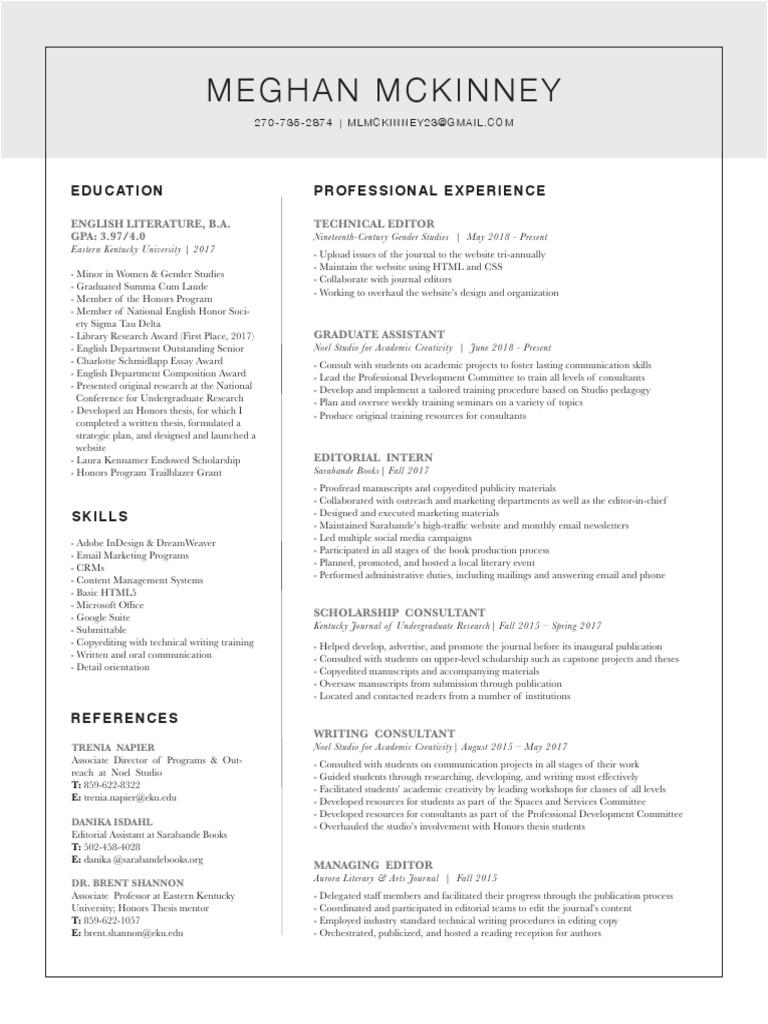 Meghan McKinney Resume PDF | PDF | Copy Editing | Thesis
