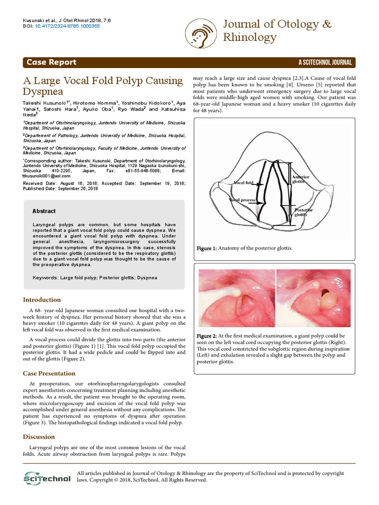 A Large Vocal Fold Polyp Causing Dyspnea HmeB | PDF | Larynx | Human ...