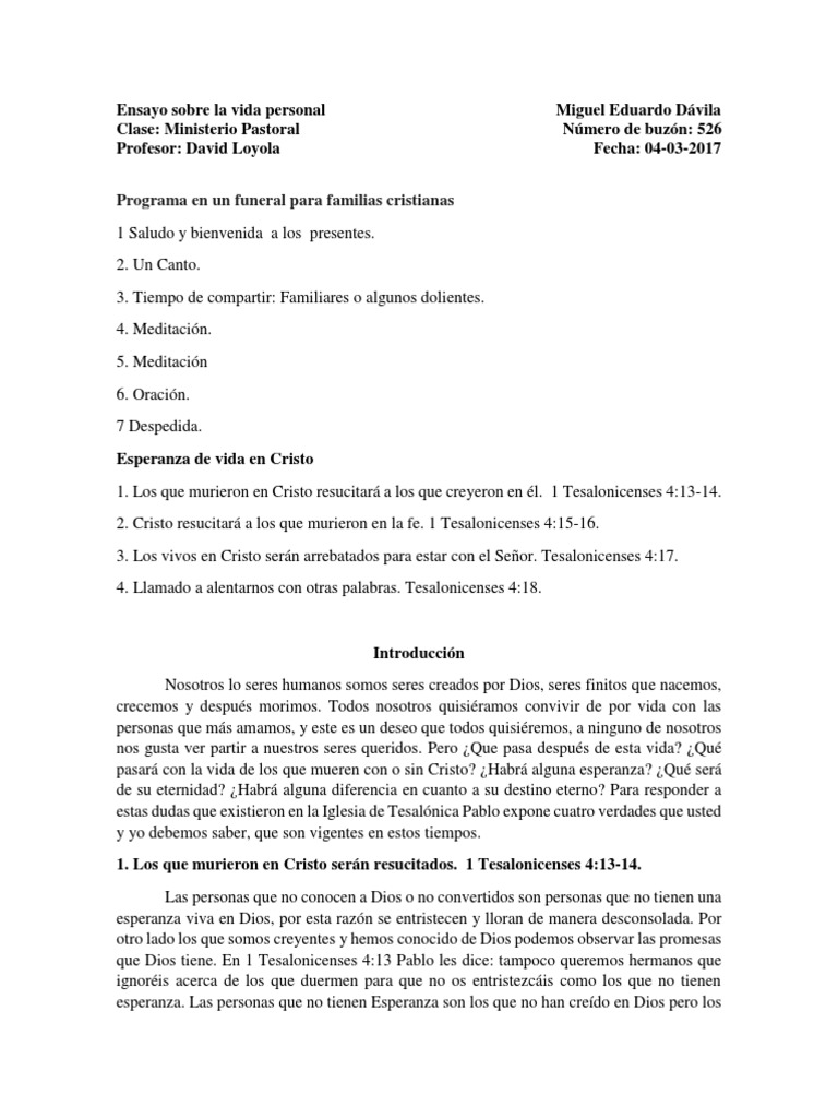 Programa para Un Funeral | PDF | Primera epístola a los tesalonicenses ...