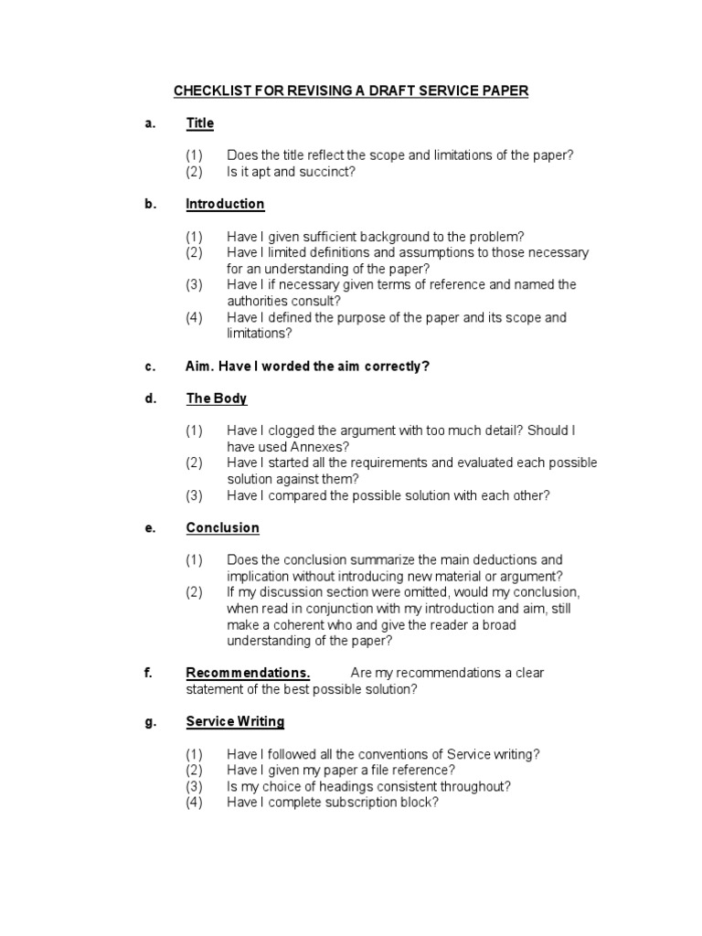 Checklist Service Paper | PDF | Career & Growth