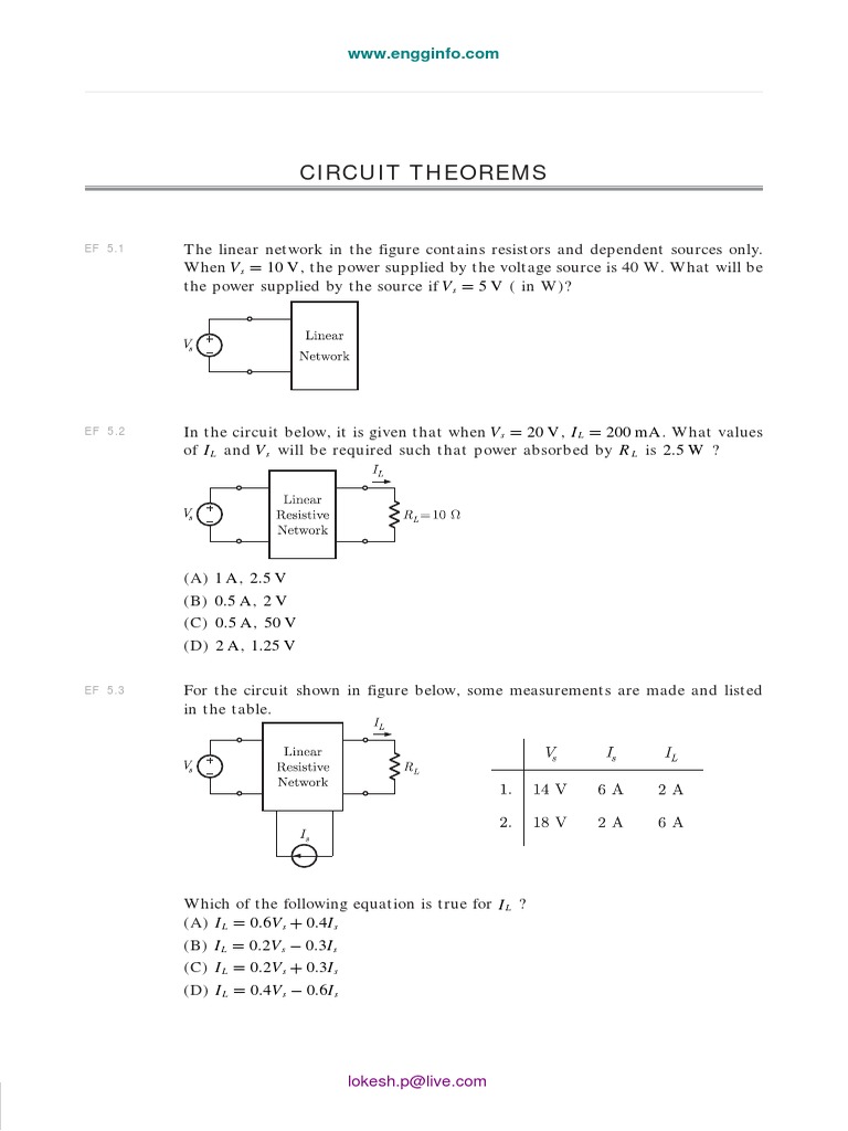 Circuit Theorems-Networks PDF | PDF | Electrical Network | Series And Parallel Circuits