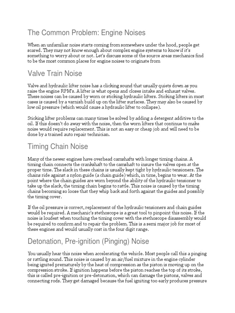 The Common Problem: Engine Noises | PDF | Piston | Cylinder (Engine)