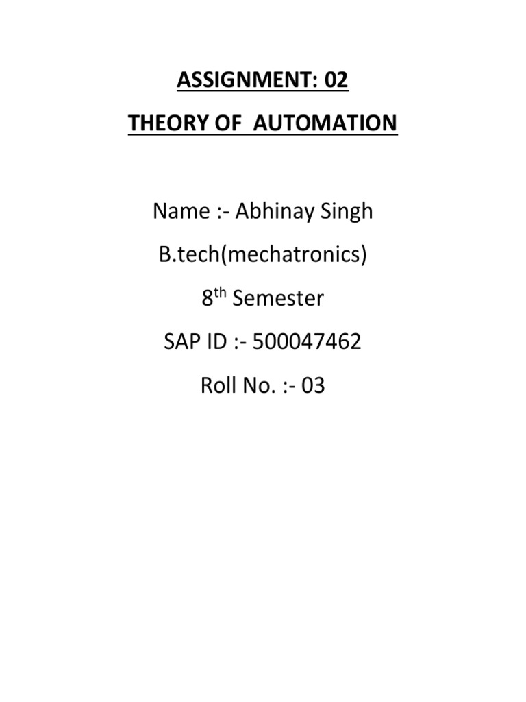 Assignment: 02 Theory of Automation | PDF | Automation | Control Theory