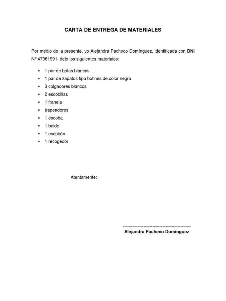 Carta de Entrega de Materiales | PDF