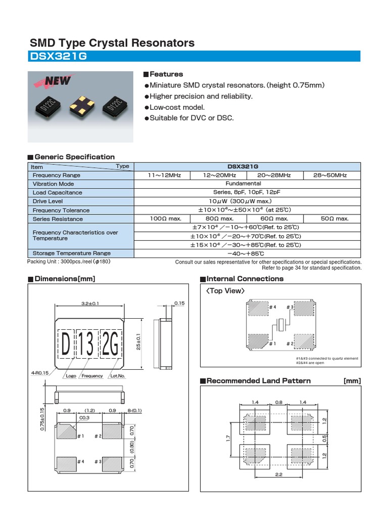 SMD Type Crystal Resonators: DSX321G | PDF | Applied And ...