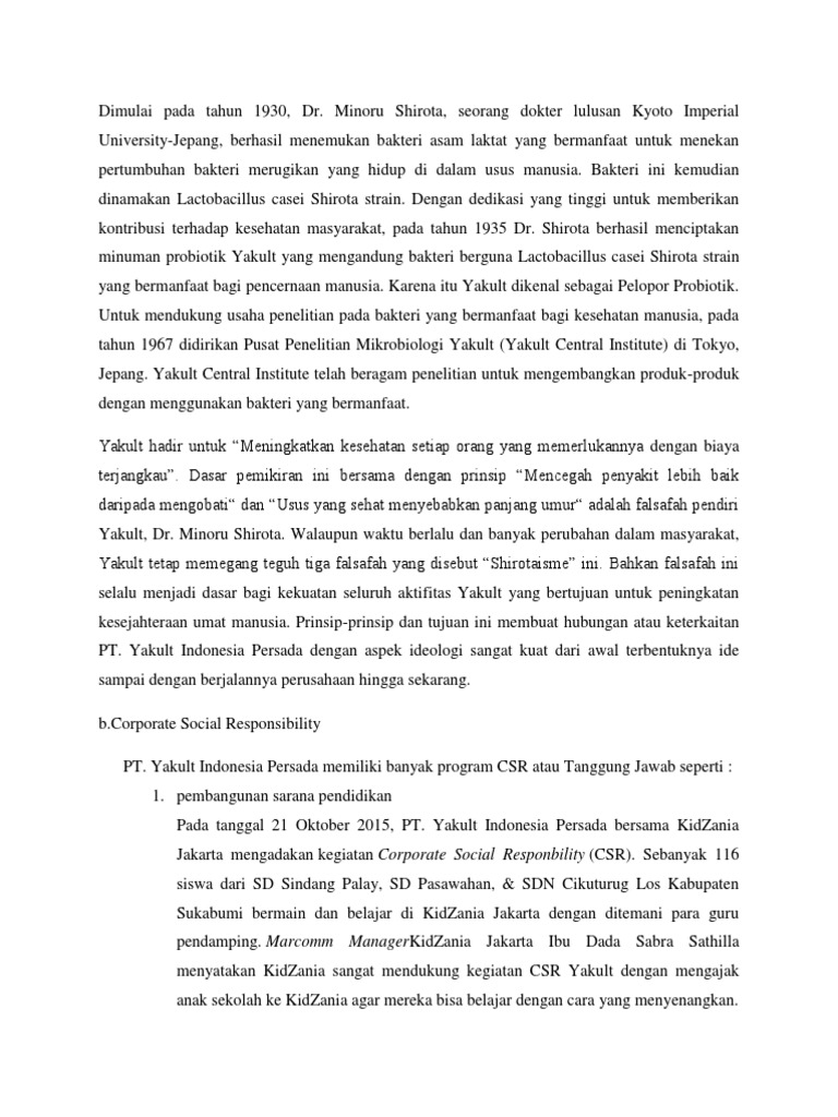 CSR Yakult | PDF | Ilmu Sosial | Gaya Hidup