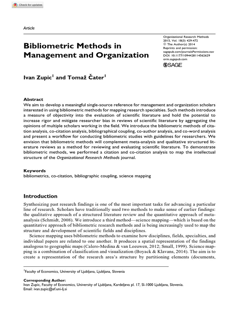 Bibliometric Methods in Management and Organization | PDF | Scientific ...