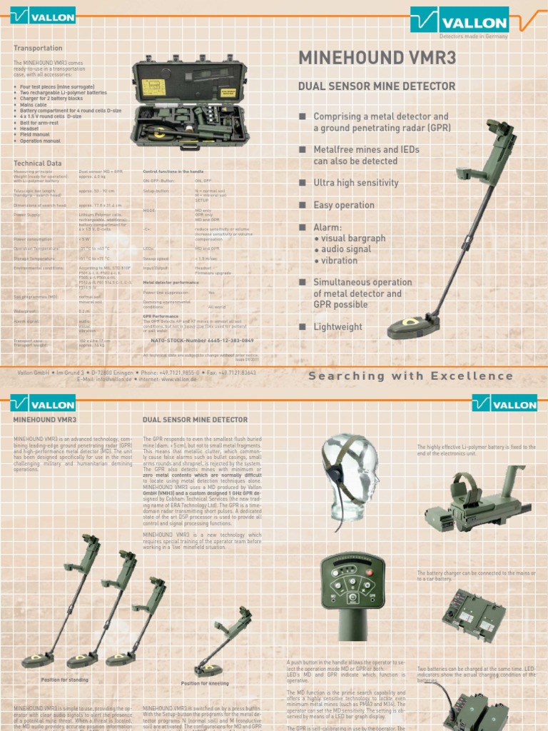 Minehound Vmr3: Dual Sensor Mine Detector | Sensor | Rechargeable Battery
