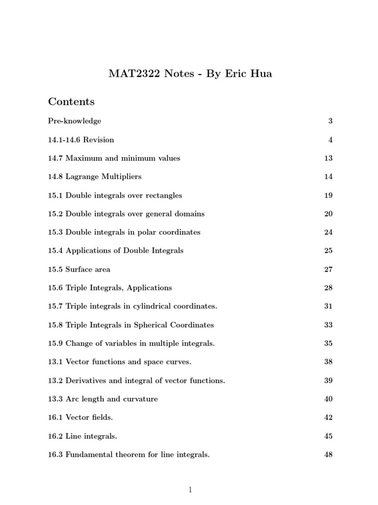 MAT2322 Notes: A Comprehensive Guide to Multivariable Calculus and ...