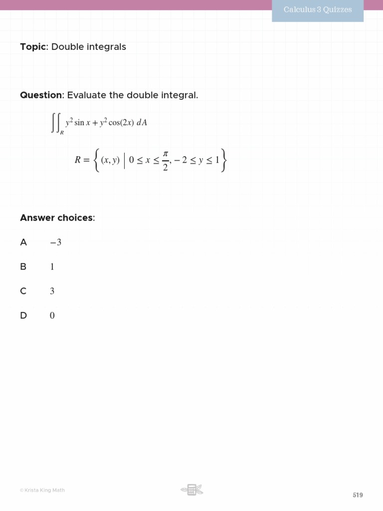 R = ( (x,y) 0 ≤ x ≤ π: Topic: Double integrals | PDF | Integral | Analysis