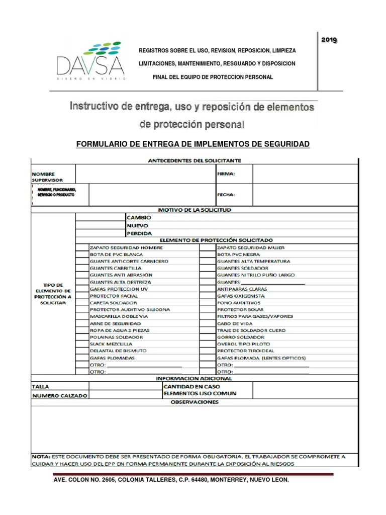 Acta De Entrega De Implementos De Seguridad