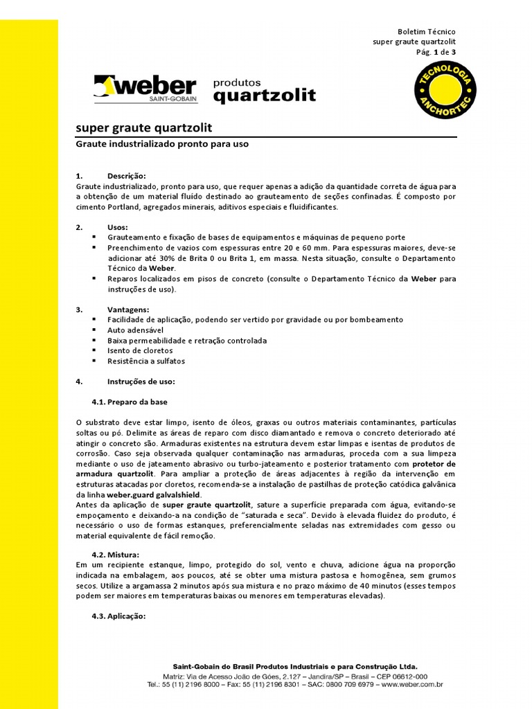 Super Graute Quartzolit PDF | PDF | Embalagem e rotulagem | Concreto