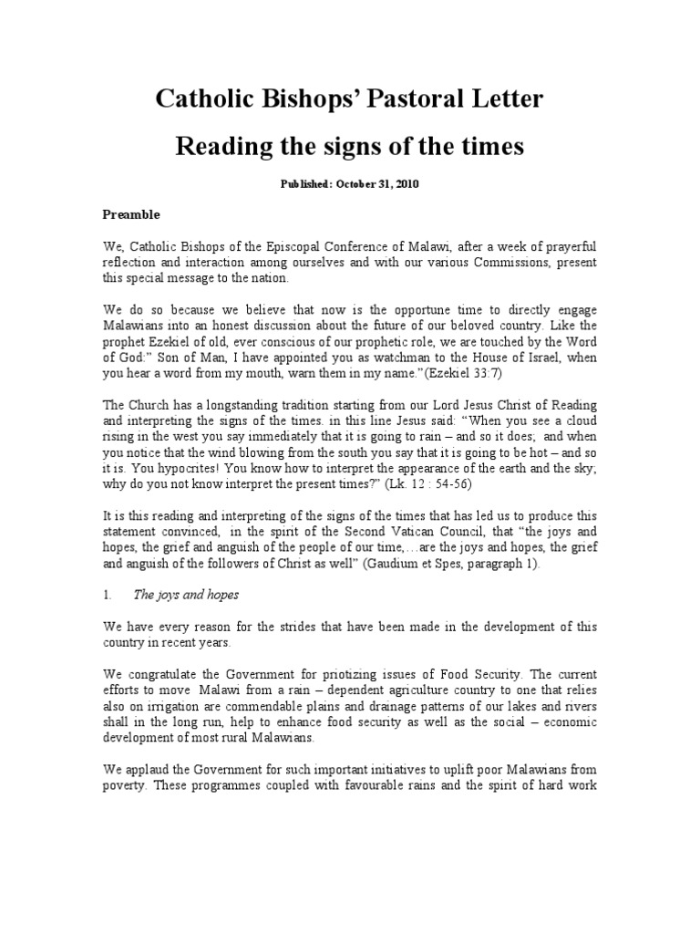 Malawi Bishops' Pastoral Letter 2010 | PDF | Food Security | Malawi