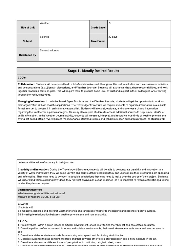 Science - Weather Unit Plan | Download Free PDF | Weather | Precipitation