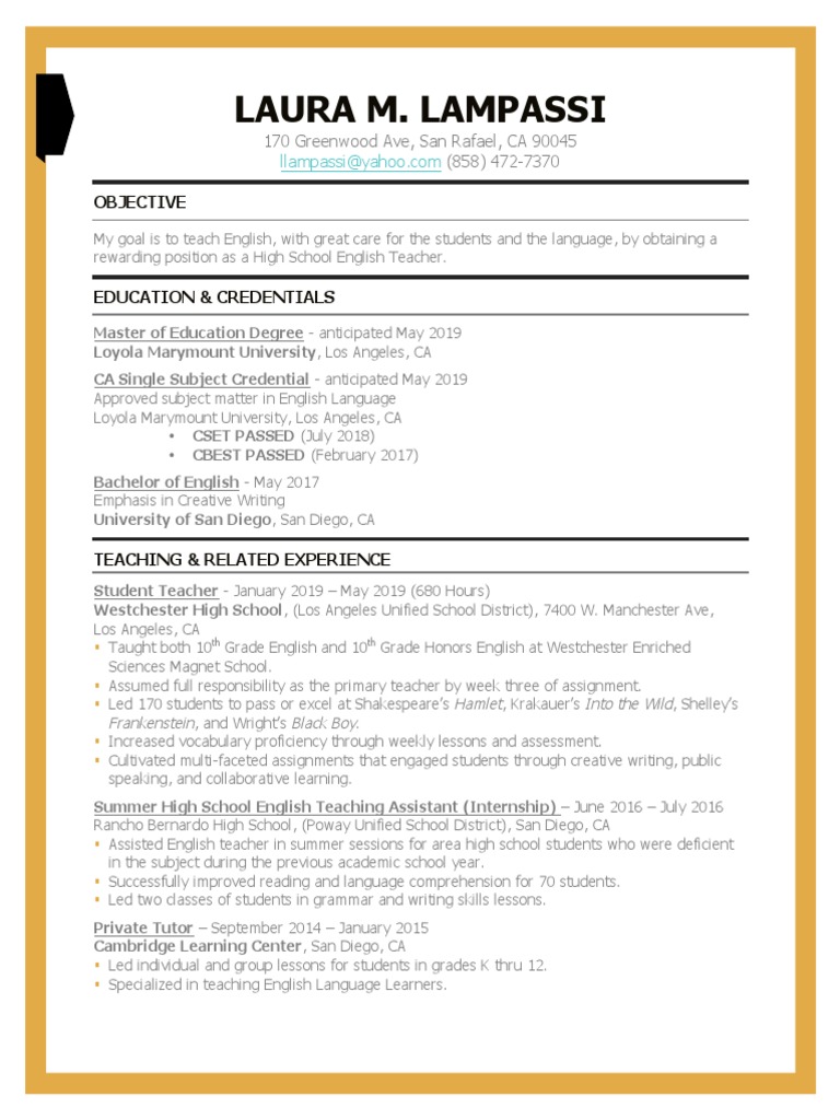 Laura Lampassi Resume 4-4-19 | PDF | Teachers | Behavior Modification