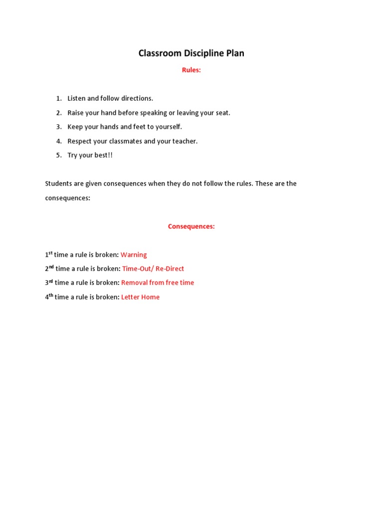 Classroom Discipline Plan | PDF