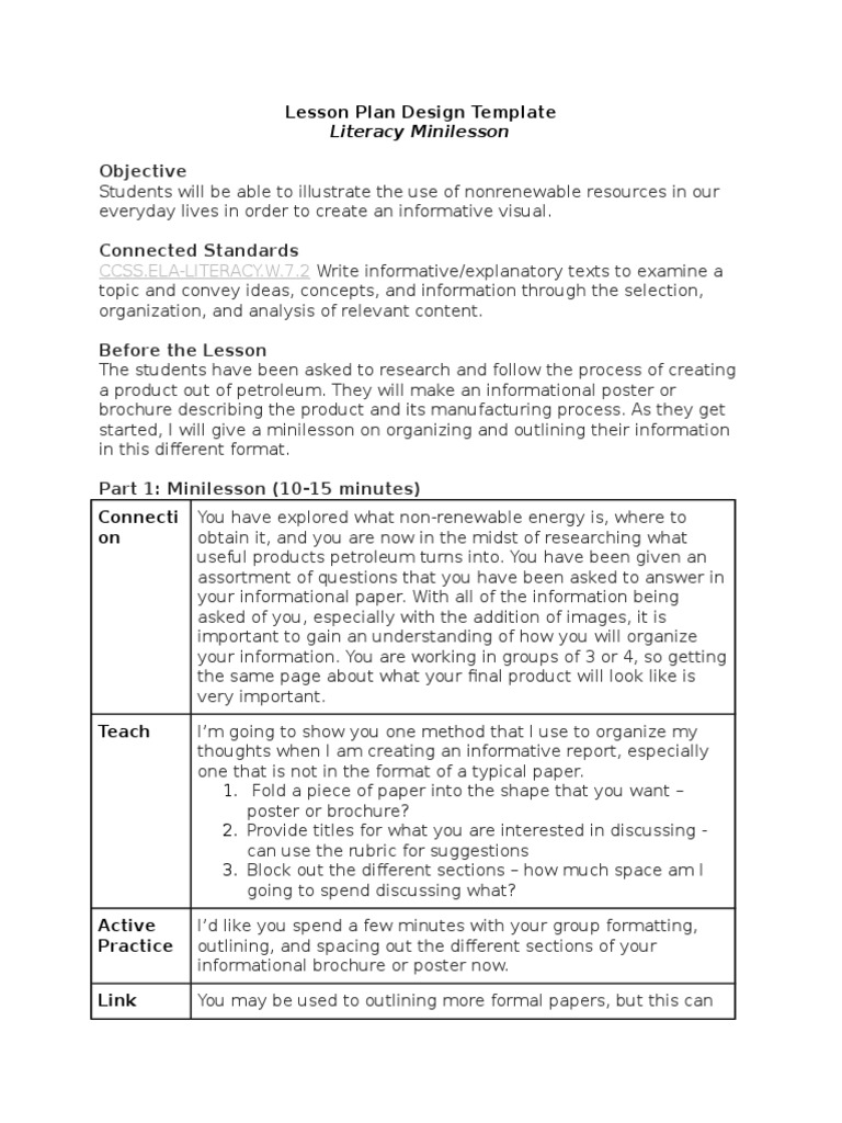 Objective: Lesson Plan Design Template | PDF | Information | Behavior ...