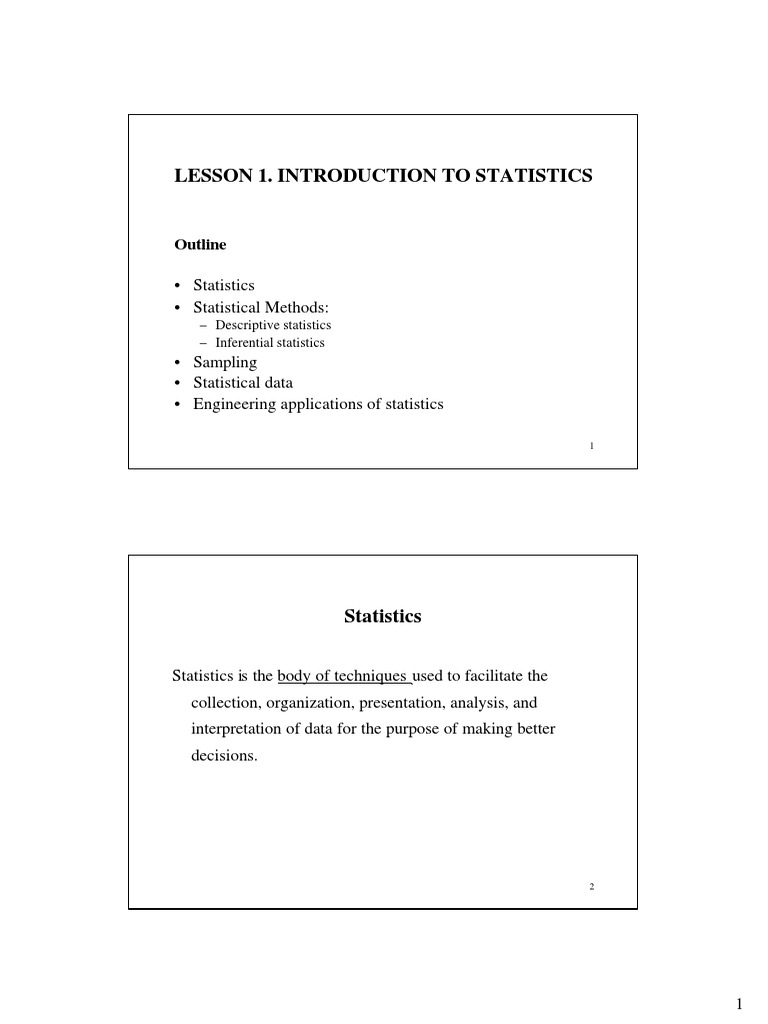 Lesson 1. Introduction To Statistics: Outline | PDF | Statistical ...