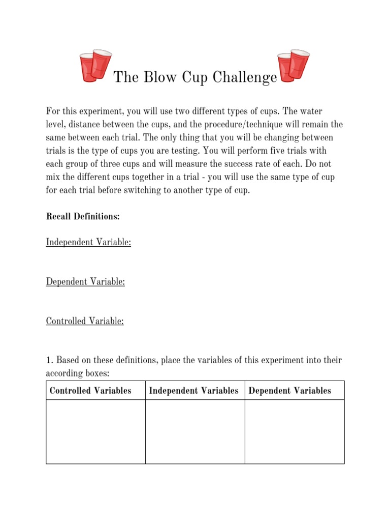 The Blow Cup Challenge | PDF | Dependent And Independent Variables ...