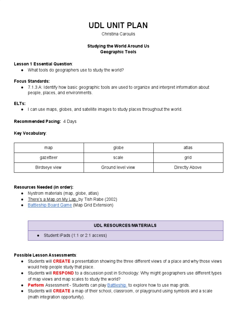 Udl Unit Plan Geographic Tools | PDF | Map | Vocabulary