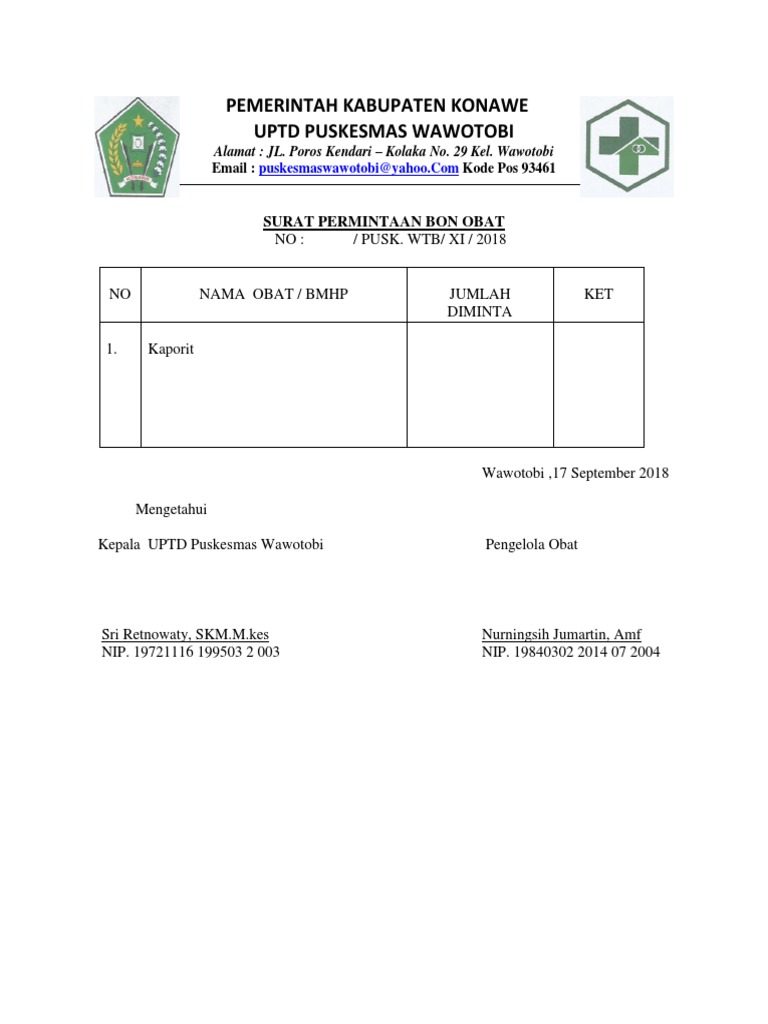 Surat Bon Obat | PDF