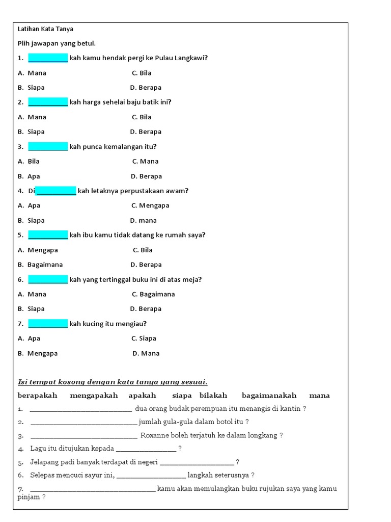 Latihan Soal Kata Tanya | PDF