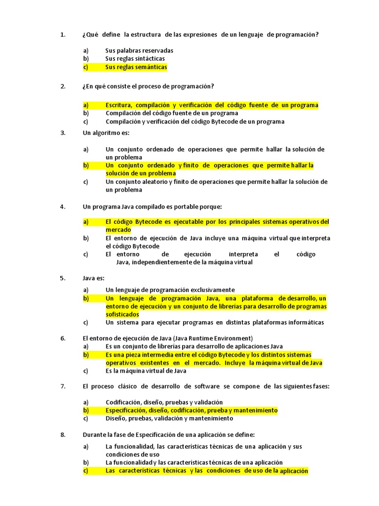 Test Java Con Respuestas | PDF | Java (lenguaje de programación ...