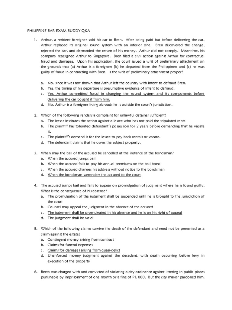 Philippine Bar Exam Buddy Q | PDF | Bail | Lawsuit