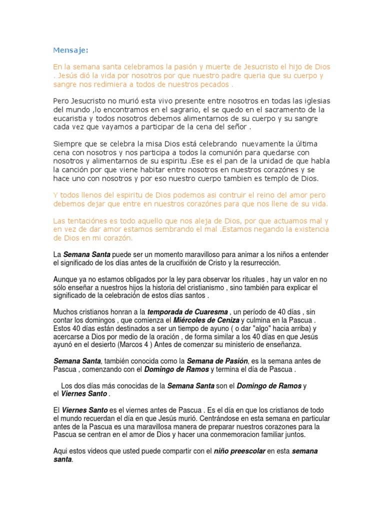 Proyecto Semana Santa | PDF | Pascua de Resurrección | eucaristía